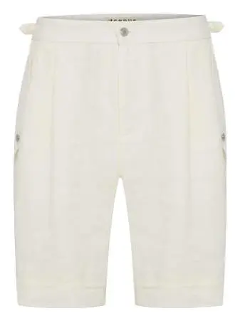 JENDUE Lucia Denim Linen High-waisted Shorts - White