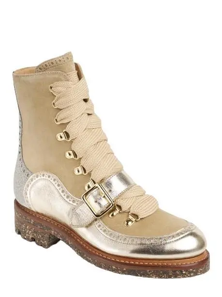 The Office Of Angela Scott Miss Clementine Lace-up Bootie - Tan Metallic