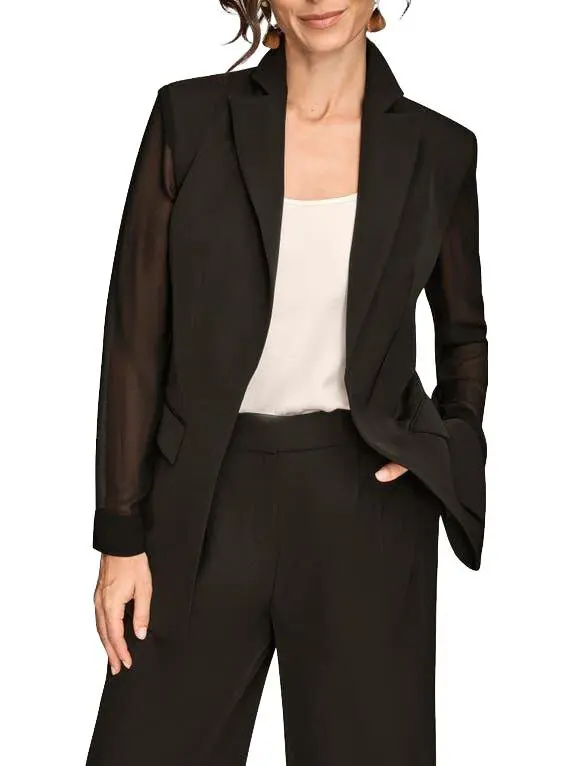 Donna Karan New York Sheer Sleeve Notched Lapel Open Front Blazer - Black