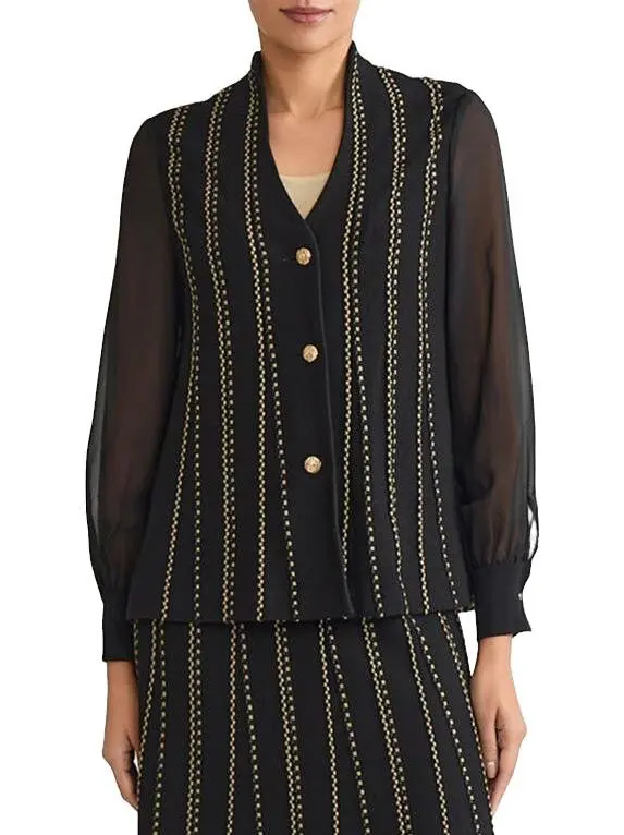 Ming Wang Metallic Stripe Cardigan - Black/gold