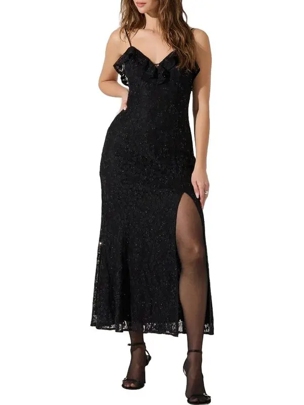 Astr The Label Leonie Lace & Sequin A-line Dress - Black