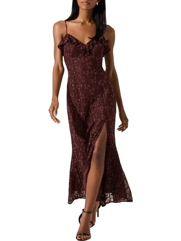 Astr The Label Leonie Lace & Sequin A-line Dress - Wine Brown