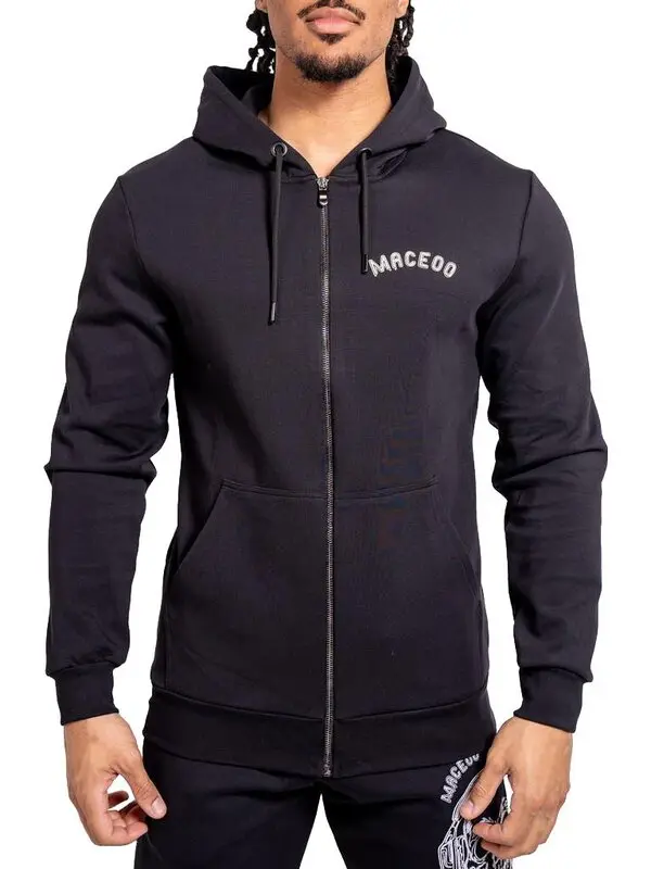 MACEOO Skull Graphic Zip-up Hoodie - Black