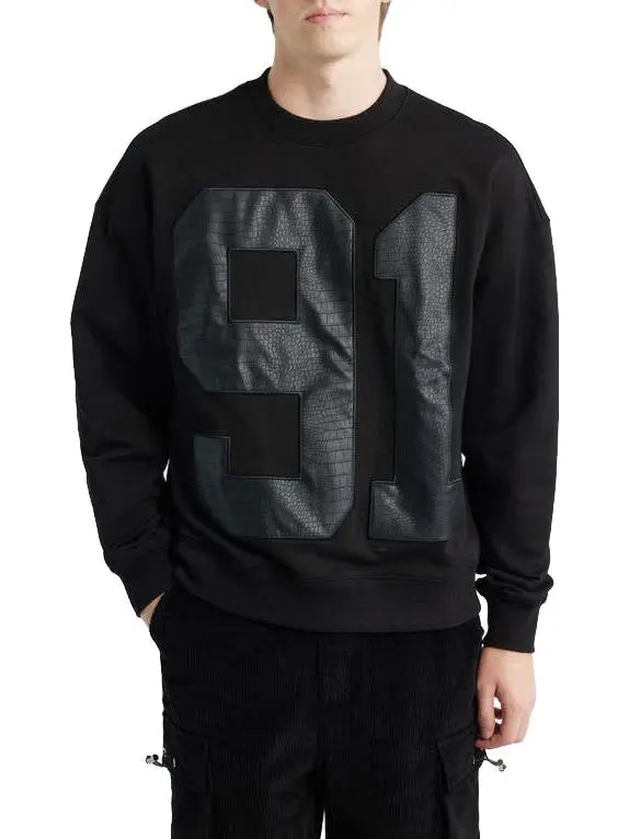 CRIMINAL DAMAGE Croc Embossed Logo Appliqué Sweatshirt - Black