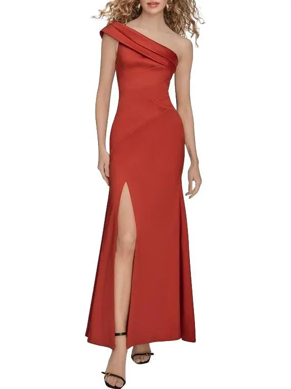 Donna Karan New York Pleated One-shoulder Gown - Autumn Red