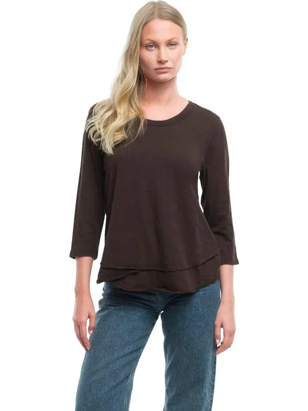 WILT CLOTHING Shrunken Crew 3/4 Sleeve Mock Layer Tee - Chocolate Torte