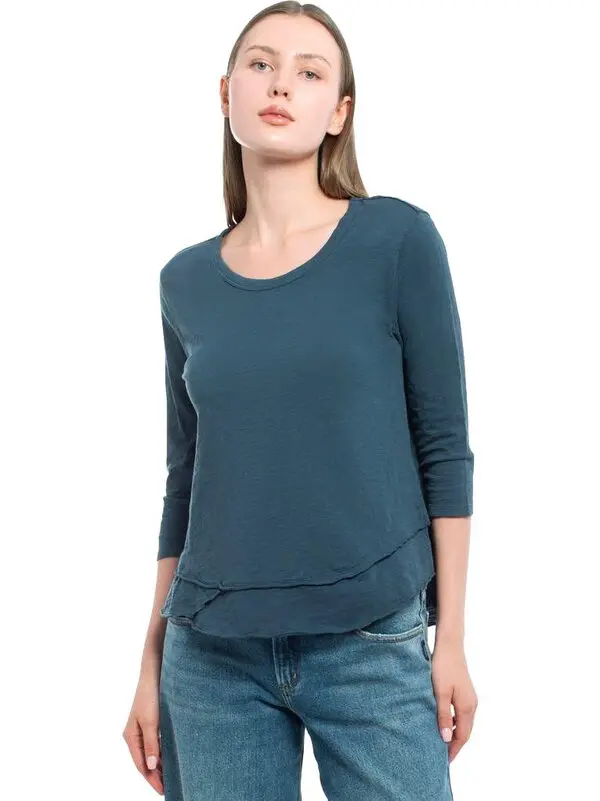 WILT CLOTHING Shrunken Crew 3/4 Sleeve Mock Layer Tee - Legion Blue