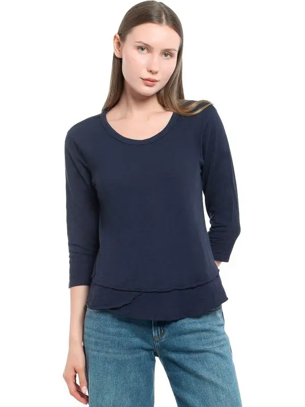 WILT CLOTHING Shrunken Crew 3/4 Sleeve Mock Layer Tee - Peacoat