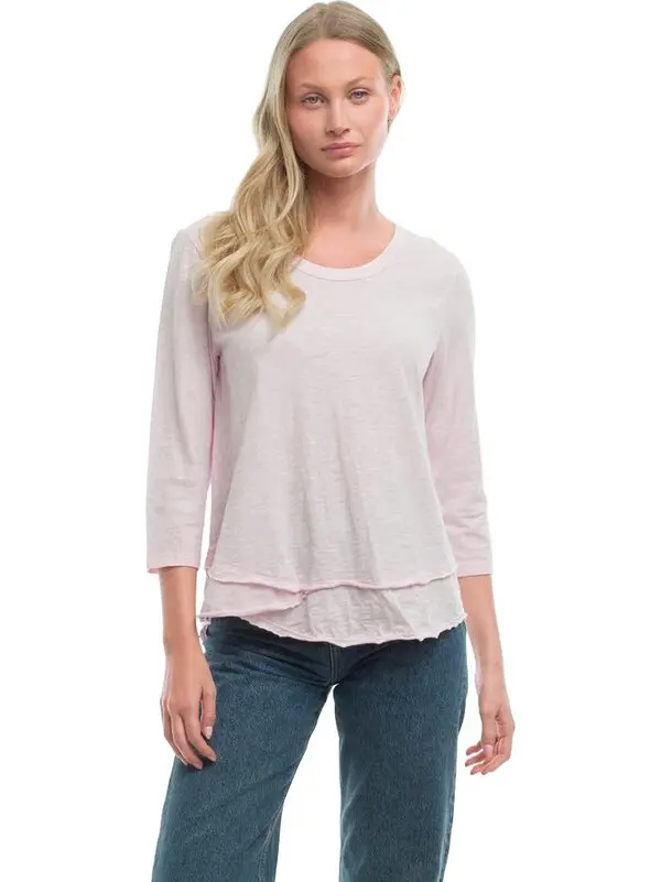 WILT CLOTHING Shrunken Crew 3/4 Sleeve Mock Layer Tee - Pink A Boo