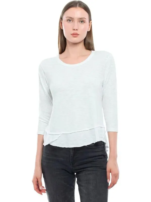 WILT CLOTHING Shrunken Crew 3/4 Sleeve Mock Layer Tee - White