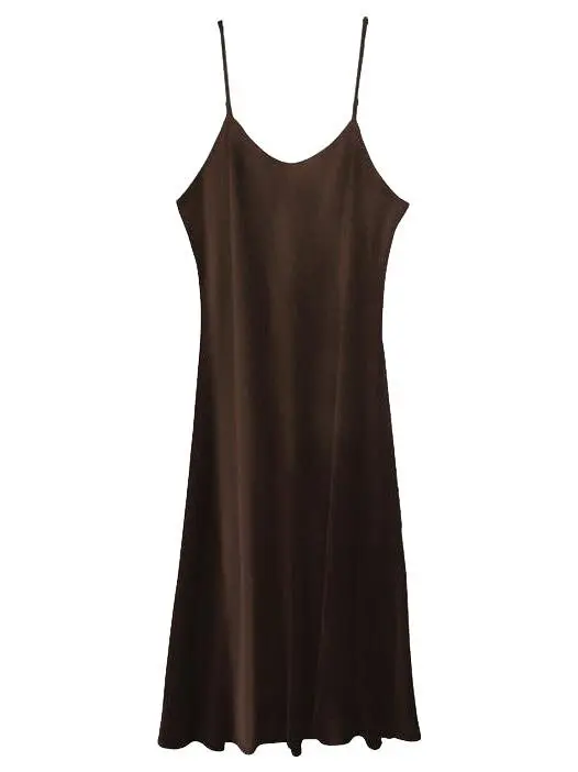 Baacal Leah Easy Satin Maxi Slip Dress - Chocolate