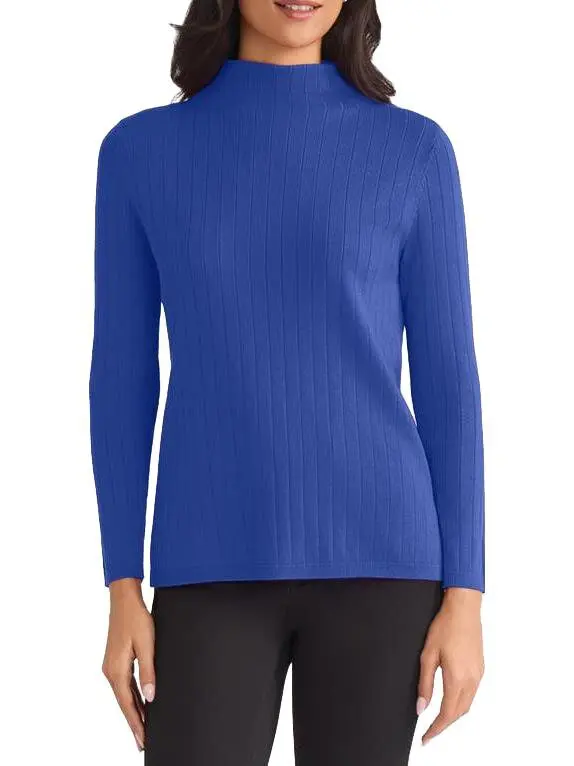 Jones New York Funnel Neck Ribbed Sweater - Sapphire