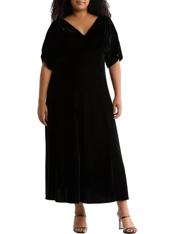 Chelsea28 Velvet V-neck Maxi Dress - Black