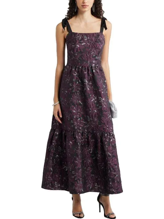 Chelsea28 Tiered Floral Brocade Maxi Dress - Purple Multi Floral Brocade