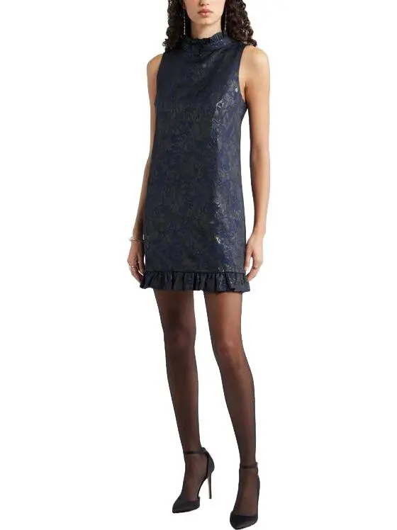 Chelsea28 Bow Back Floral Brocade Minidress - Navy Multi Brocade