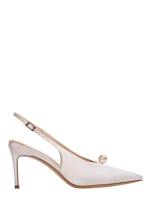 BLACK SUEDE STUDIO Reina 80 Satin Pump - White Satin/pearl Ornament