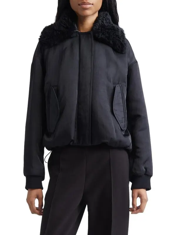 Proenza Schouler Recycled Nylon Bomber Jacket With Faux Shearling Collar - Black