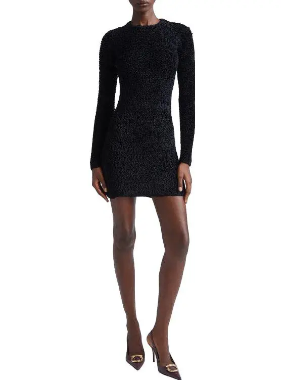 FERRAGAMO Long Sleeve Chenille Shift Dress - Nero
