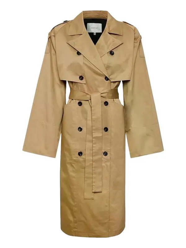 GESTUZ Mia Double-breasted Belted Trench Coat - Brown