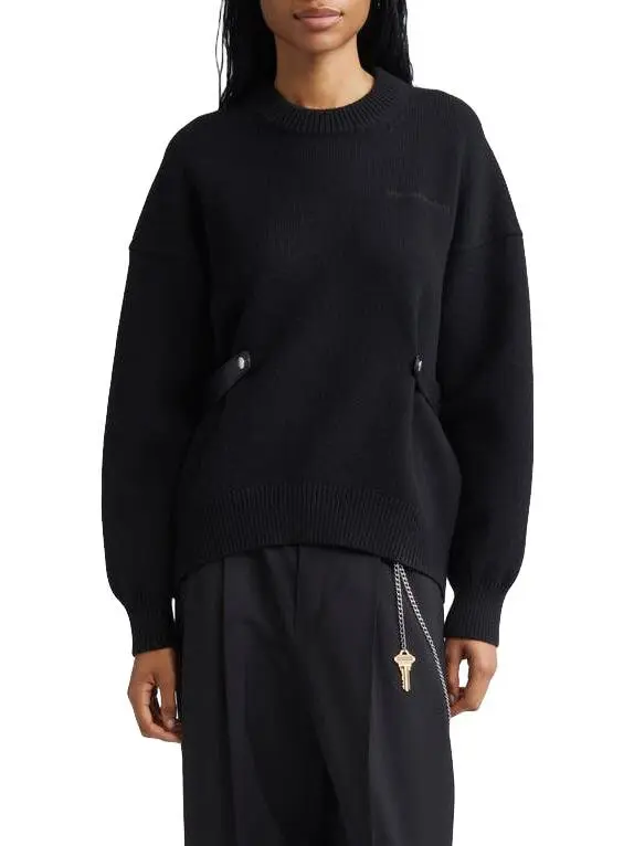 Alexander Wang Relaxed Wool Blend Sweater With Detachable Leather Tabs - Black