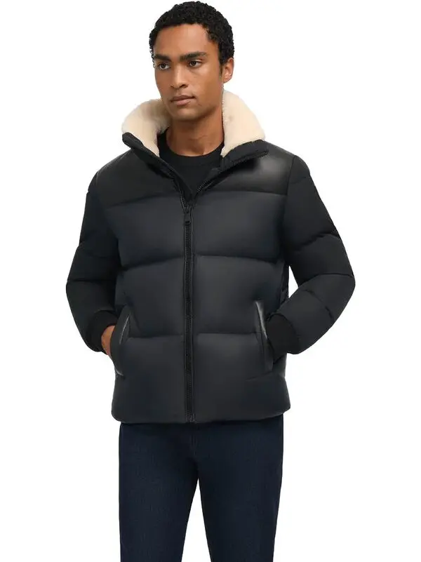 Pajar Rigel Mixed Media Faux Shearling Puffer With Removable Hood - Black