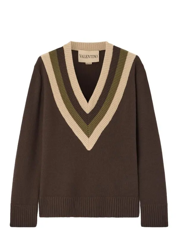 Valentino Garavani Striped Wool Sweater - Brown