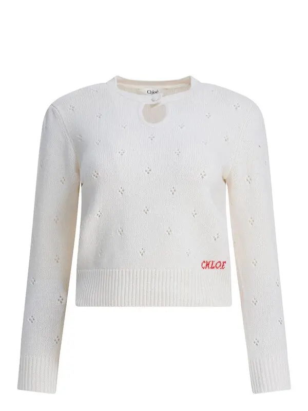Chloé Perforated Wool And Cashmere Sweater - White