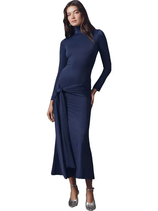 Bardot Alix Long-sleeve Tie-front Knit Maxi Dress - Navy