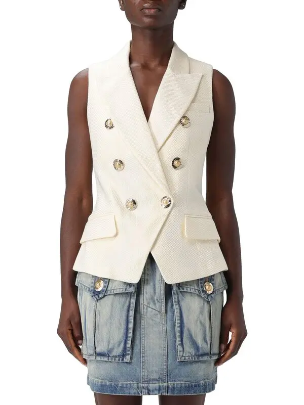 Balmain Double Breasted Waistcoat - White