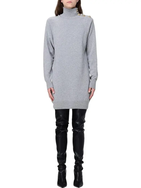 Balmain Embellished Turtleneck Sweater Dress - Grey
