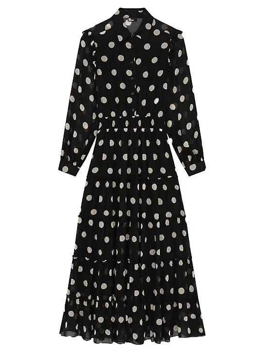 The Kooples Polka-dot Woven Maxi Dress - Black White