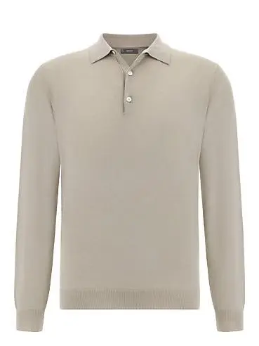 Boggi Milano Long-sleeve Knitted Merino-wool Polo Shirt - Sand