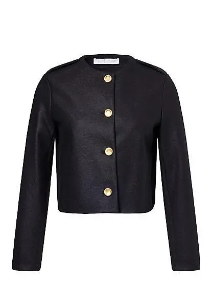 Harris Wharf London Uncollared Pressed Wool Jacket - Black