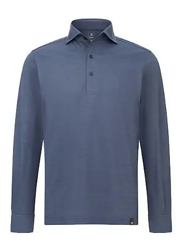Boggi Milano Bowling-collar Long-sleeve Cotton-blend Polo Shirt - Indigo