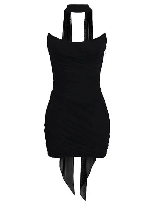 House Of Cb Draped Stretch-mesh Mini Dress - Black