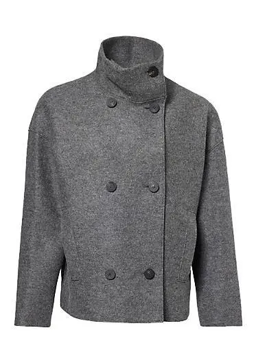 Harris Wharf London Cropped Pressed Wool Funnel Neck Jacket - Middle Grey