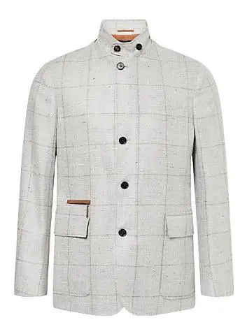 Dunhill Check-print Wool, Silk, And Cashmere Jacket - Grey Melange