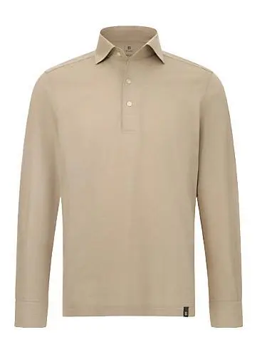 Boggi Milano Bowling-collar Long-sleeve Cotton-blend Polo Shirt Xxl - Beige