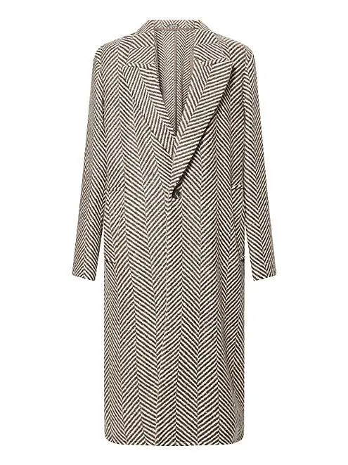 Emporio Armani Herringbone Wool Coat With Peak Lapels - Fantasia Spina Marrone
