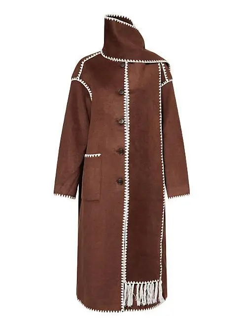 4TH & RECKLESS Contrast-stitch Longline Wool-blend Coat - Chocolate