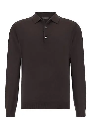 Boggi Milano Long-sleeve Knitted Merino-wool Polo Shirt - Brown