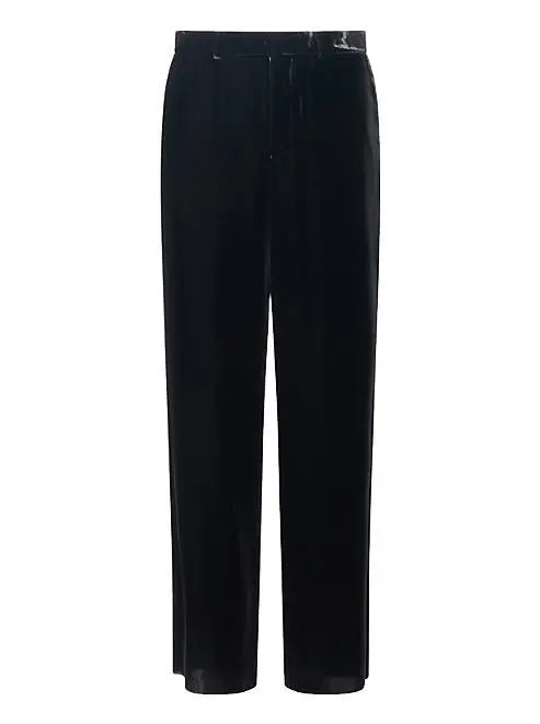 Emporio Armani Velvet Straight-leg Woven Trousers - Black Beauty