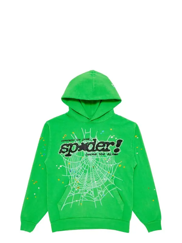 SP5DER Punk V2 Rhinestone Hoodie - Green