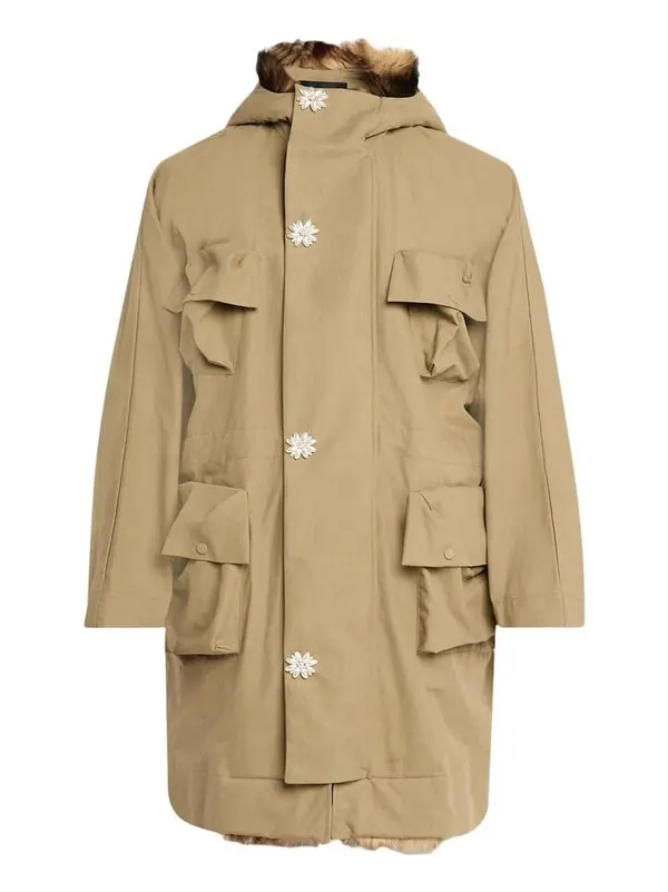 Simone Rocha Multi-pocket Faux Fur-lined Parka Coat - Stone/pearl