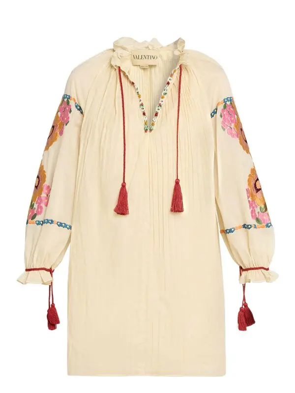 Valentino Garavani Floral Embroidered Pintuck Blouse - D0y Papyru