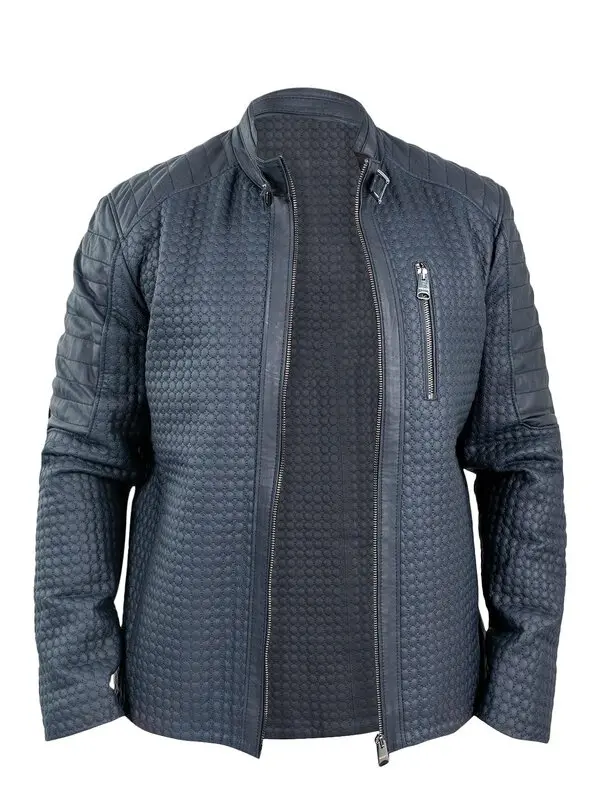 MACEOO Braille Quilted Leather Jacket - Blue