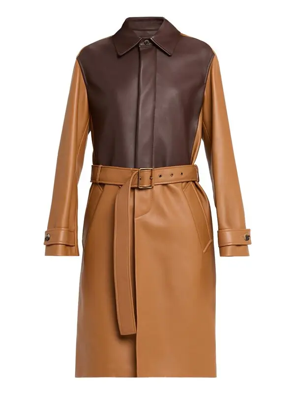 Loewe Bi-color Leather Belted Long Trench Coat - Tan
