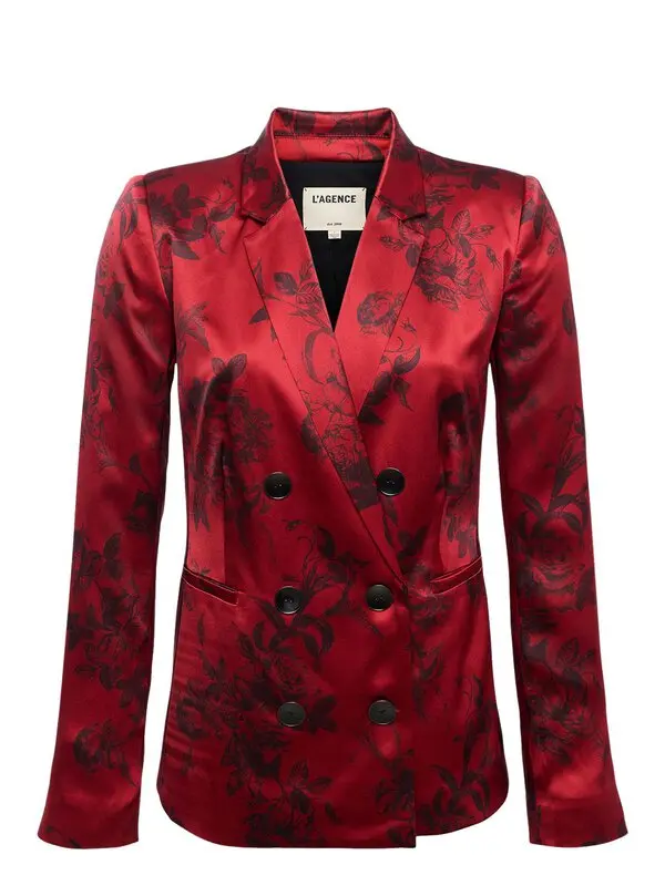 L'Agence Painterly Floral Colin Double-breasted Blazer - Brgndy Pai