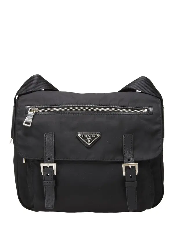 Prada Double Buckle Messenger Bag - Black