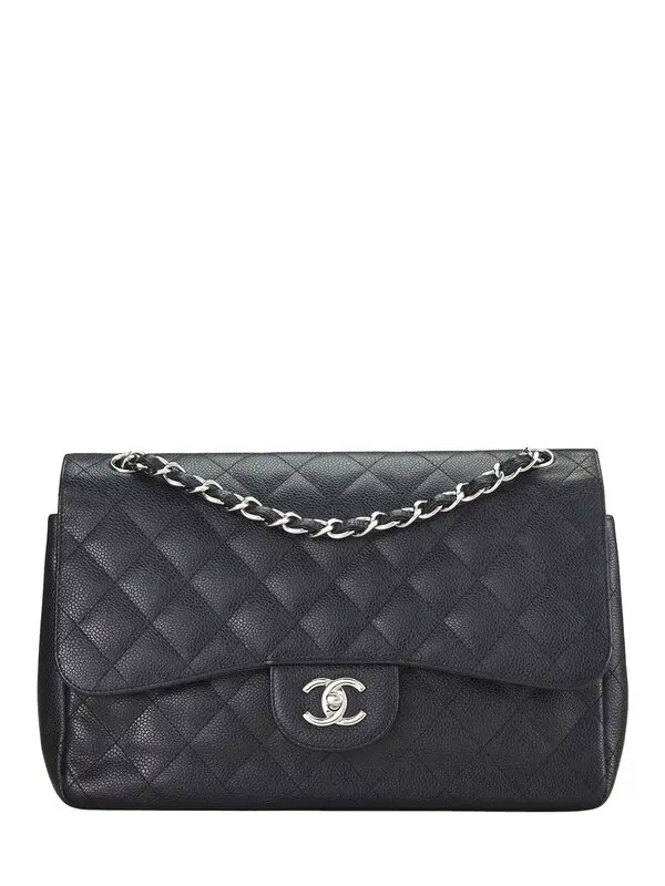 Chanel Quilted Caviar Double Flap Bag - Black